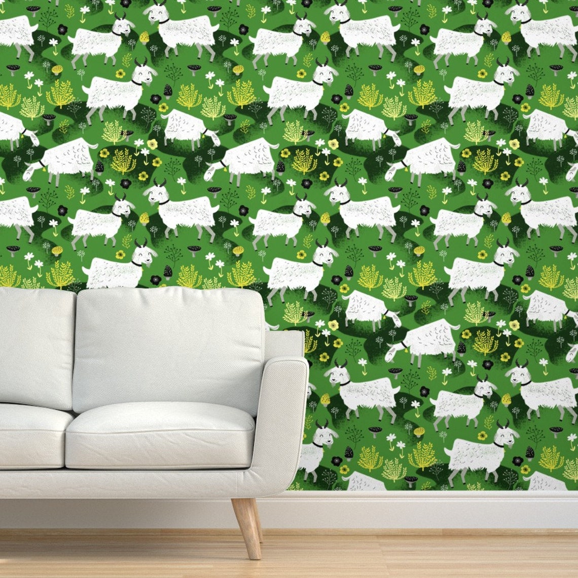 Goat Wallpaper Goats by Andrea Lauren Goats Green White - Etsy