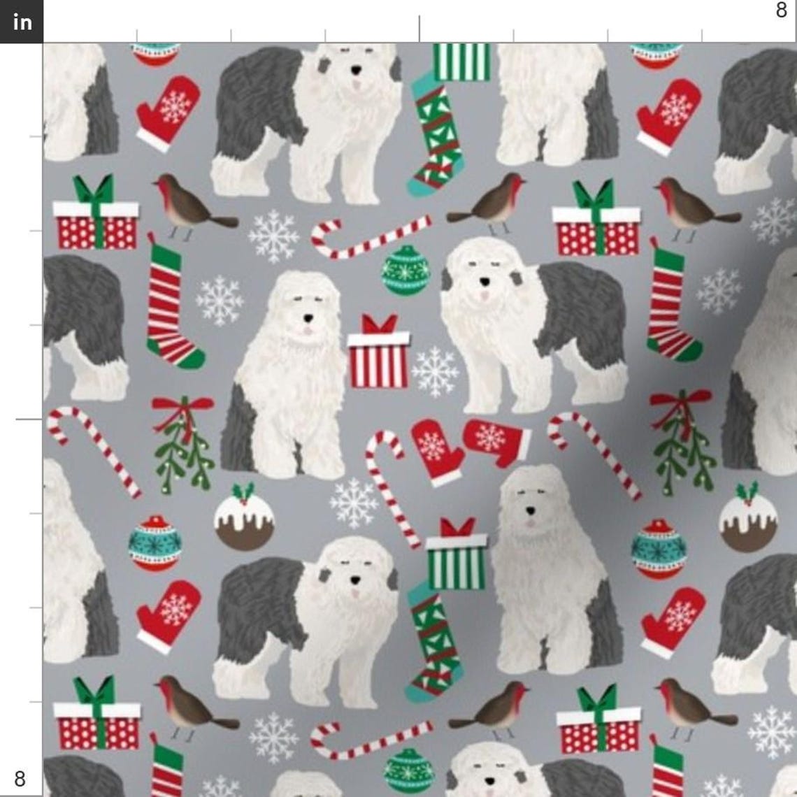 English Sheepdog Fabric - Old English Sheepdogs Christmas Cute Xmas ...