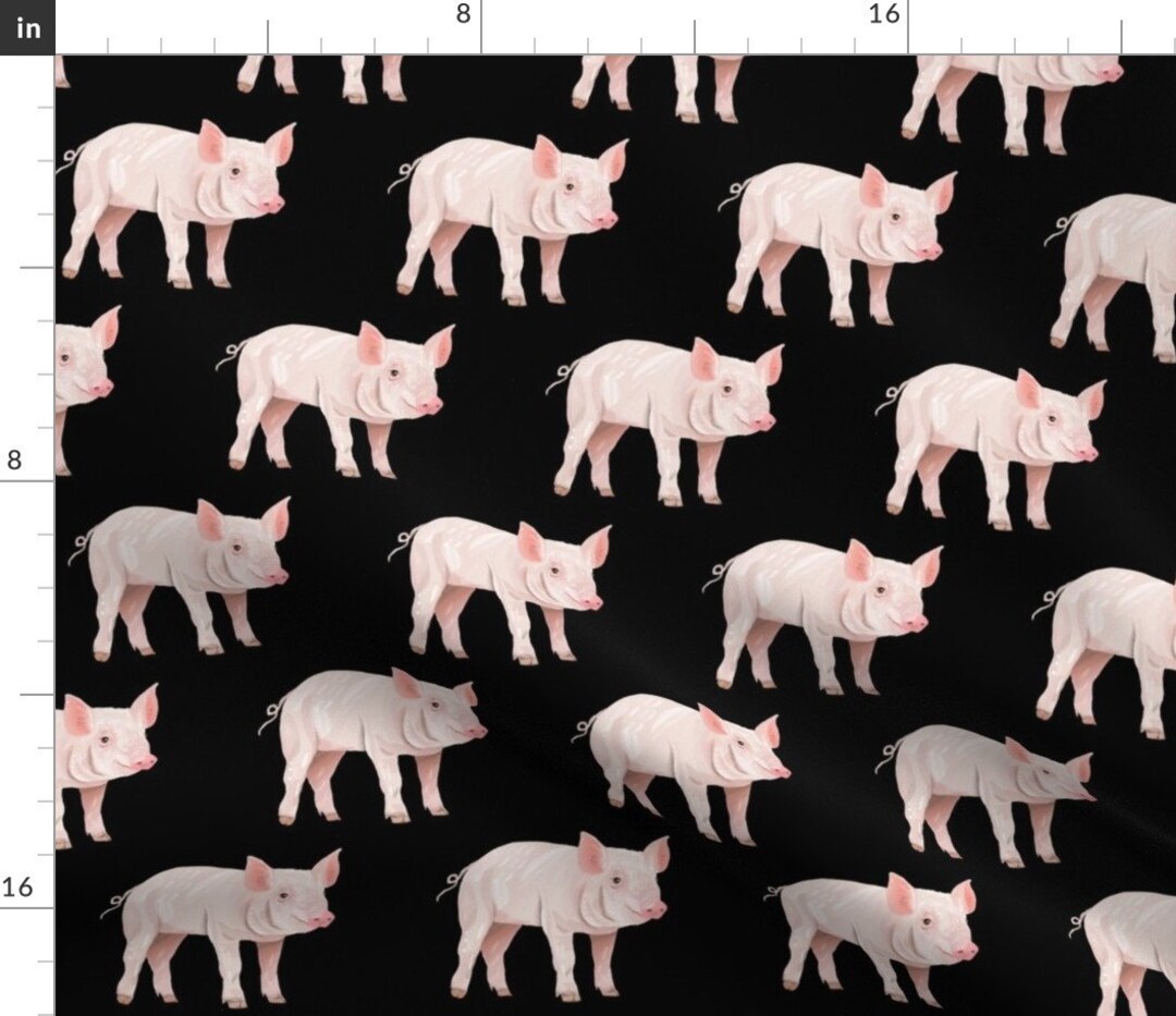 Pig Fabric This Little Piggy on Black by Taraput Piglet Farm Animal ...