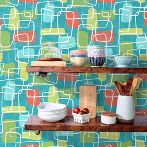 Mid-century Wallpaper Atomic Mcm Grid in Surfside by Raqilu - Etsy