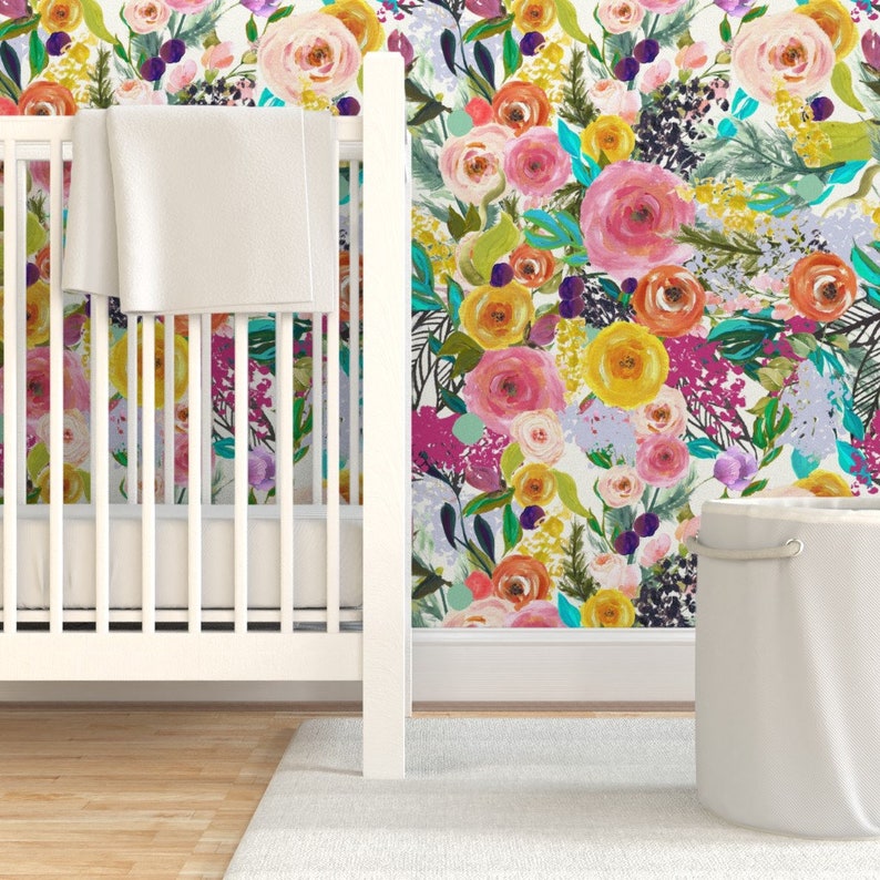 Big Floral Wallpaper Autumn Blooms Giant // Bright by - Etsy