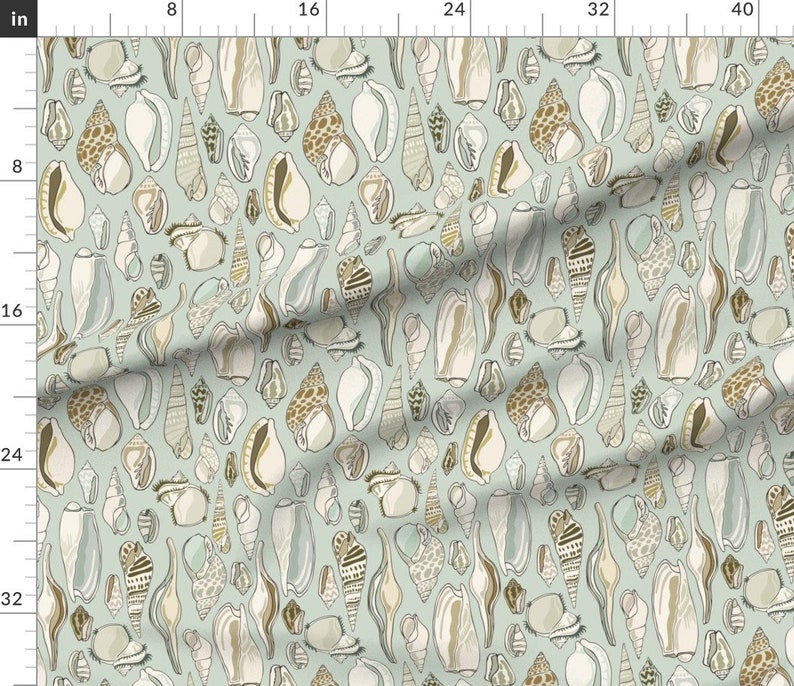 Blue Shells Illustration Beach Fabric Shells Aqua By | Etsy