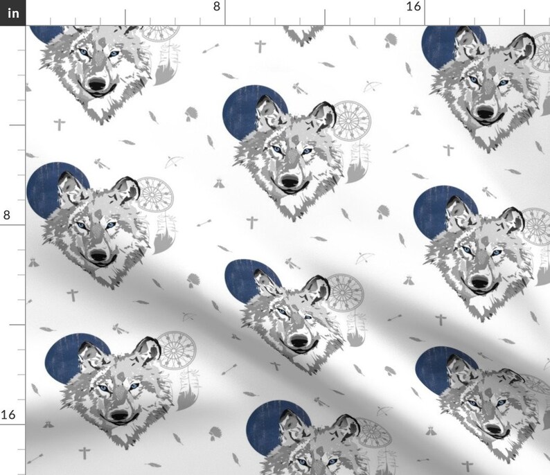 Tribal Wolf Fabric Boys Boho Wolf by Shopcabin Tribal - Etsy