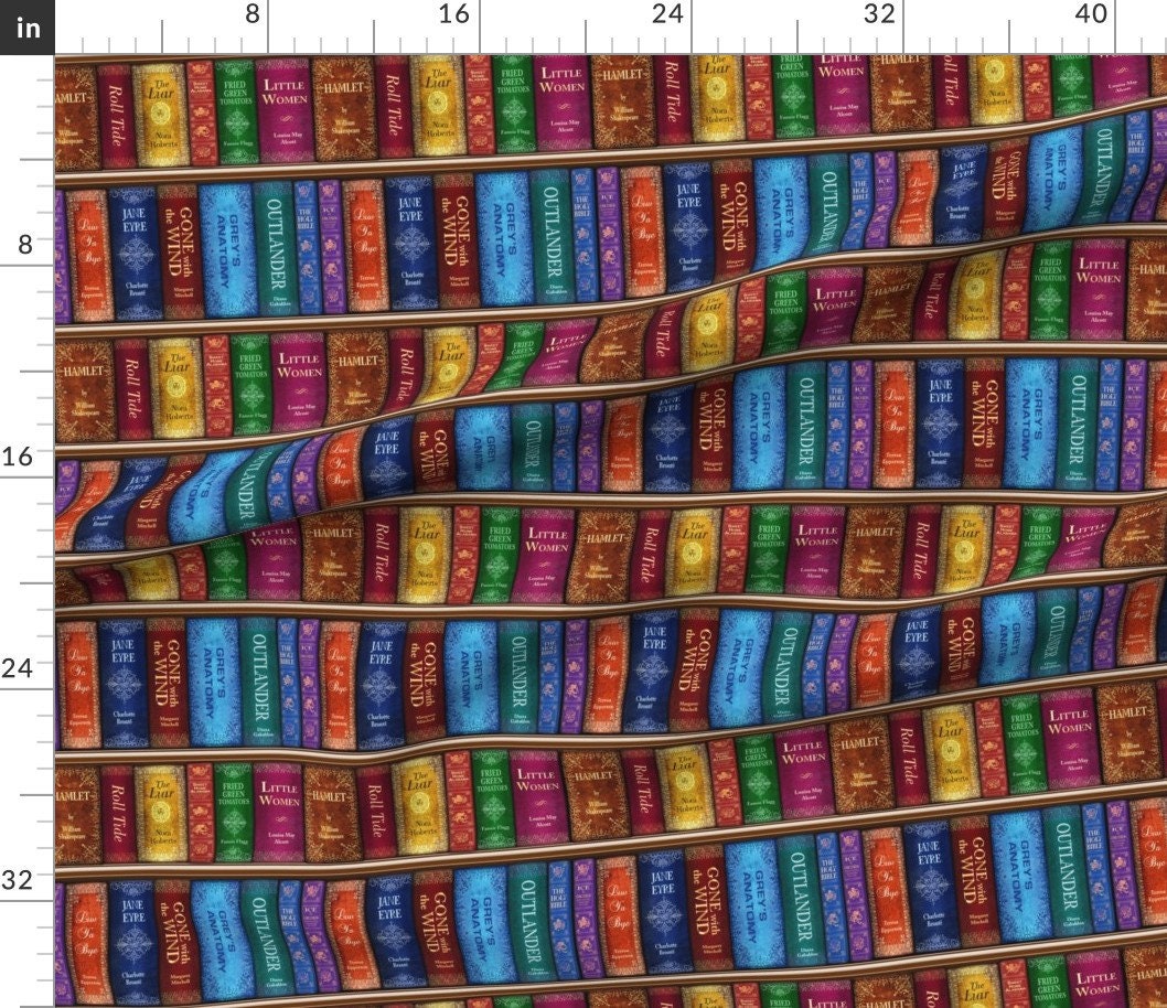 Bookshelf Fabric Teresa's Bookshelf Small by Sssowers - Etsy