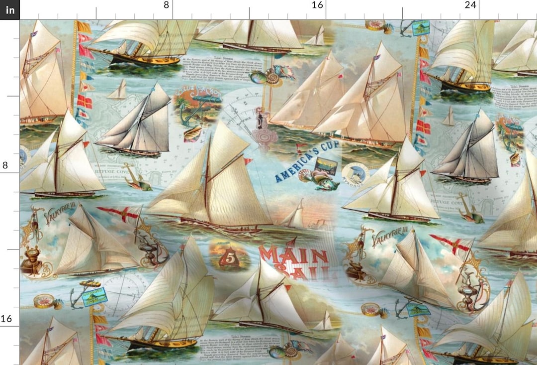 Vintage Sailing Fabric - Sailing the Seas by Carolyn Grossman - Vintage ...