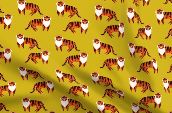 Mustard Tiger Fabric Tigers By Emilyrosethomson Tiger | Etsy