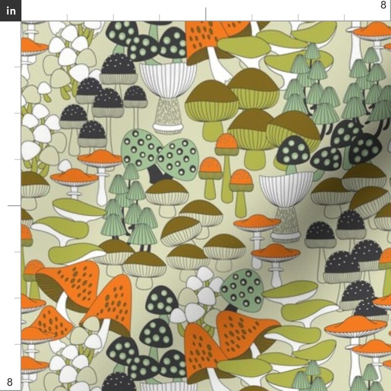 Mushrooms Fabric Toadstool Crowd by Cjldesigns Fungi - Etsy