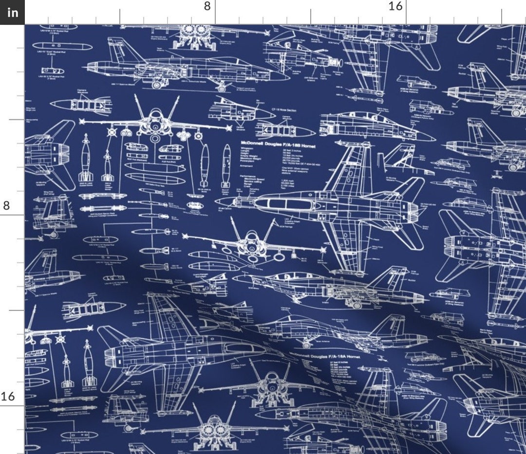 Fighter Planes Fabric F-18 Blueprints by Thinlinetextiles Blueprint ...