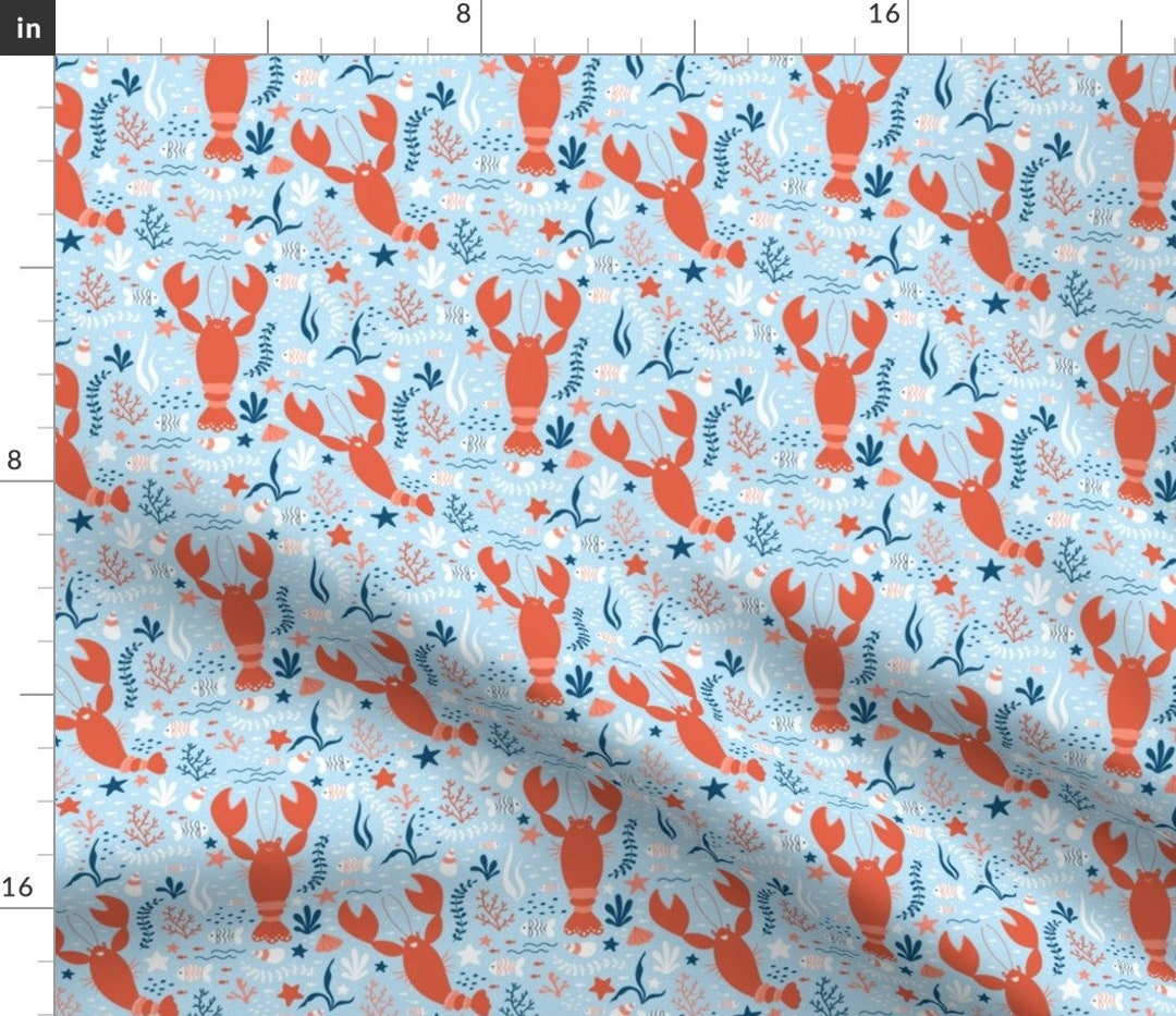 Lobster Fabric Cheerfull Lobsters by Innamoreva Lobster Cotton Fabric ...