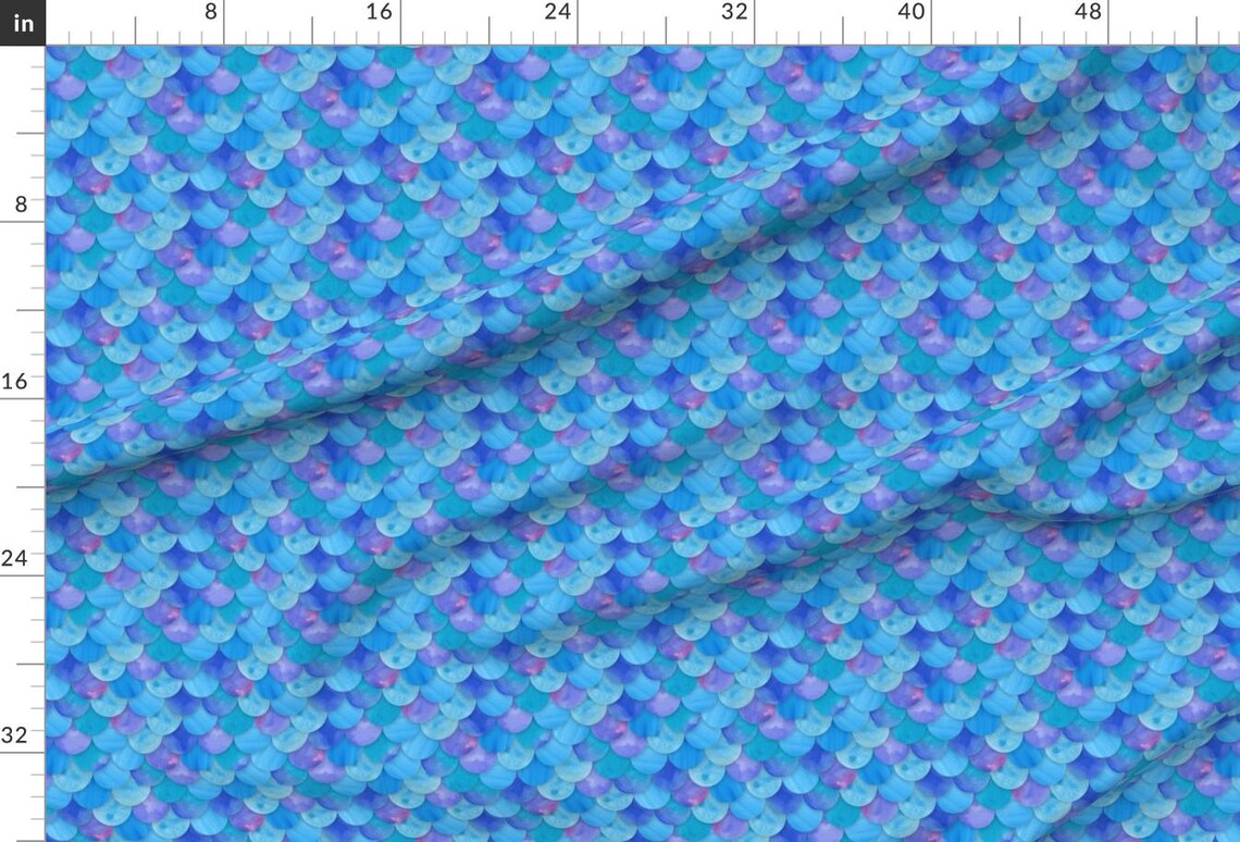 Blue Summer Mermaid Scales Fabric - Blue Mermaid by Washburnart ...