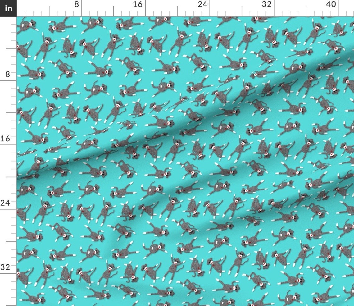 Teal Sock Monkey Fabric sock Monkey Teal Party by - Etsy