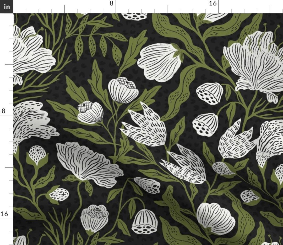 Boho Fabric Calanthia Green by scarlet_soleil Floral Botanical Flowers ...