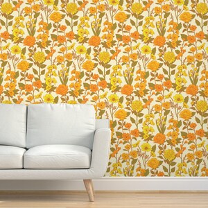 Retro Floral Peel-and-stick Wallpaper Sampler - Sunshine Yellow Warm ...