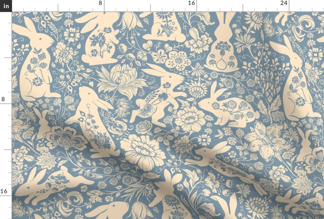 Woodland Rabbit Apparel Fabric - Rabbit Flower Dance by Chicca_besso ...
