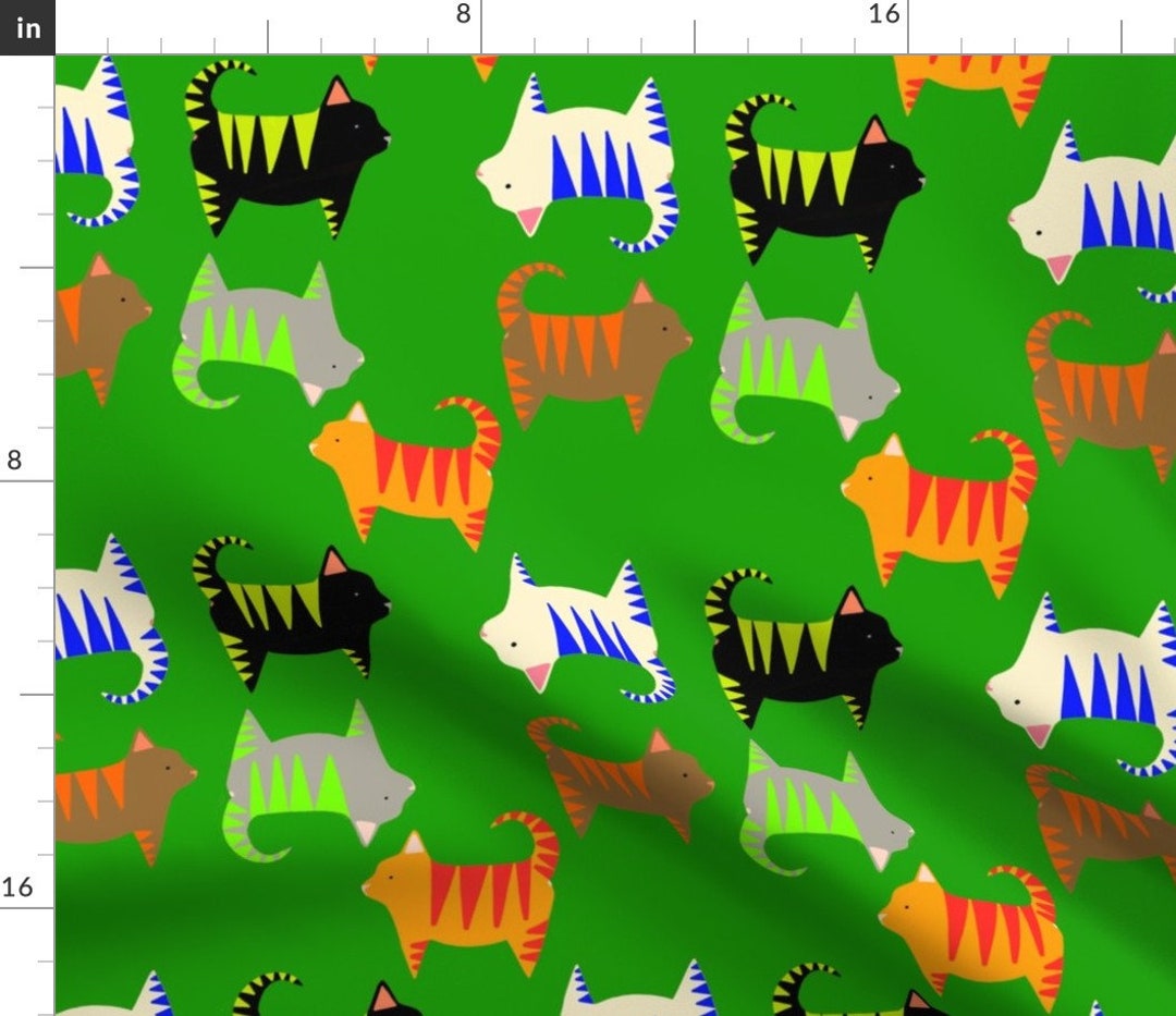 Green Cat Fabric Cats on Green by Emilyrosethomson Modern - Etsy