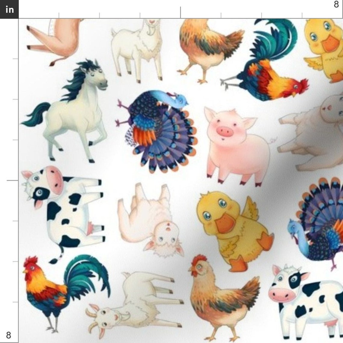 Farm Animals Fabric Farm Animals by Silveroakdesign Cute | Etsy