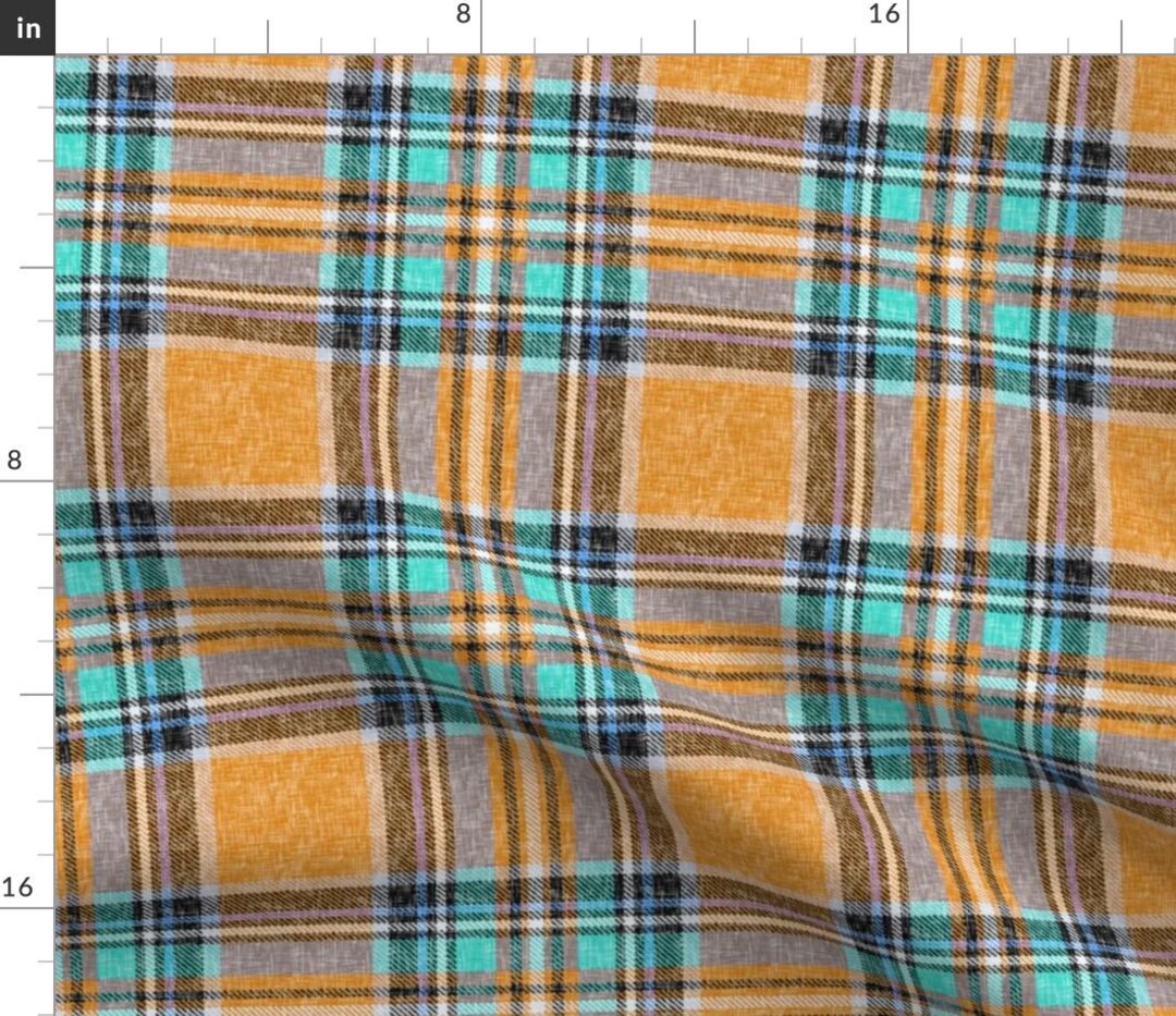 Plaid Fabric Orange Turquoise Stewart Plaid Linen-weave by Su G ...