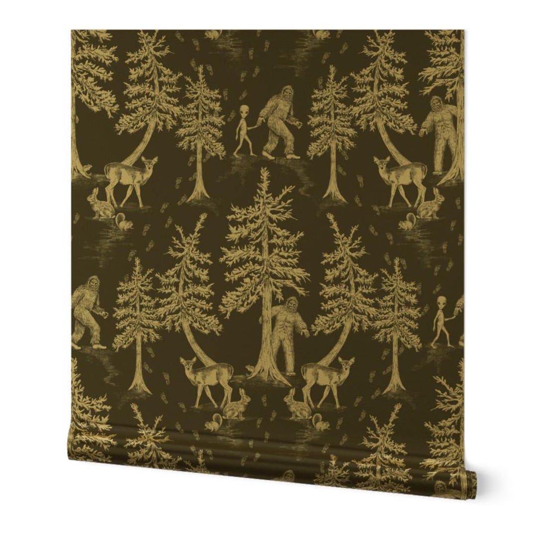 Sasquatch Gold or Silver Metallic Wallpaper - Cryptids Charcoal Gray ...