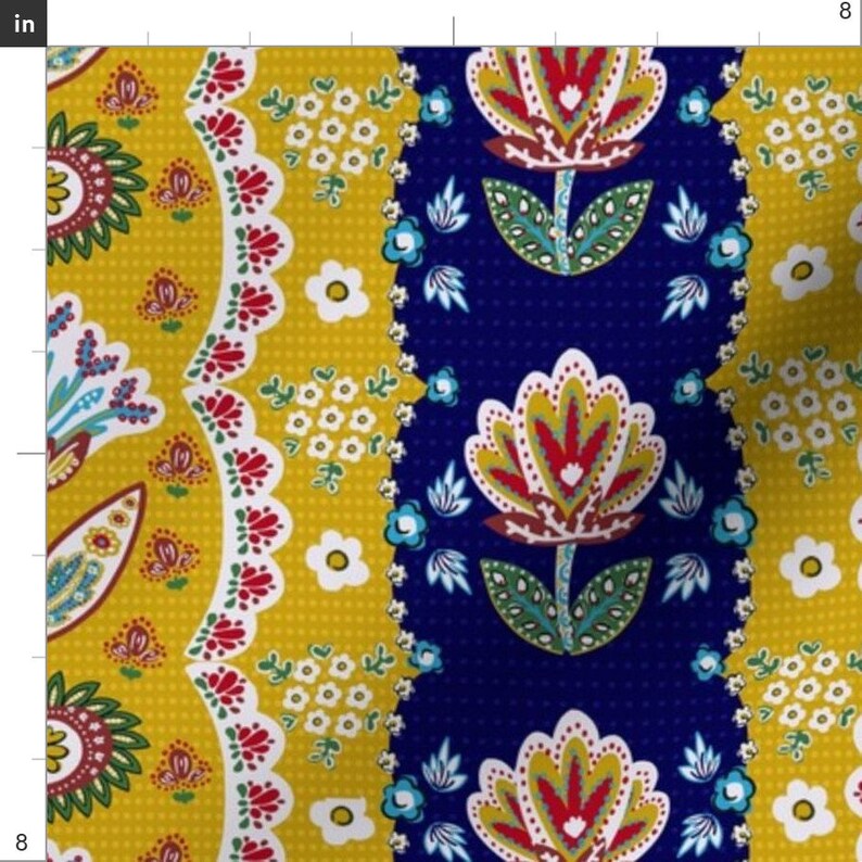 Floral Folk Fabric French Country Floral by Susan Polston - Etsy