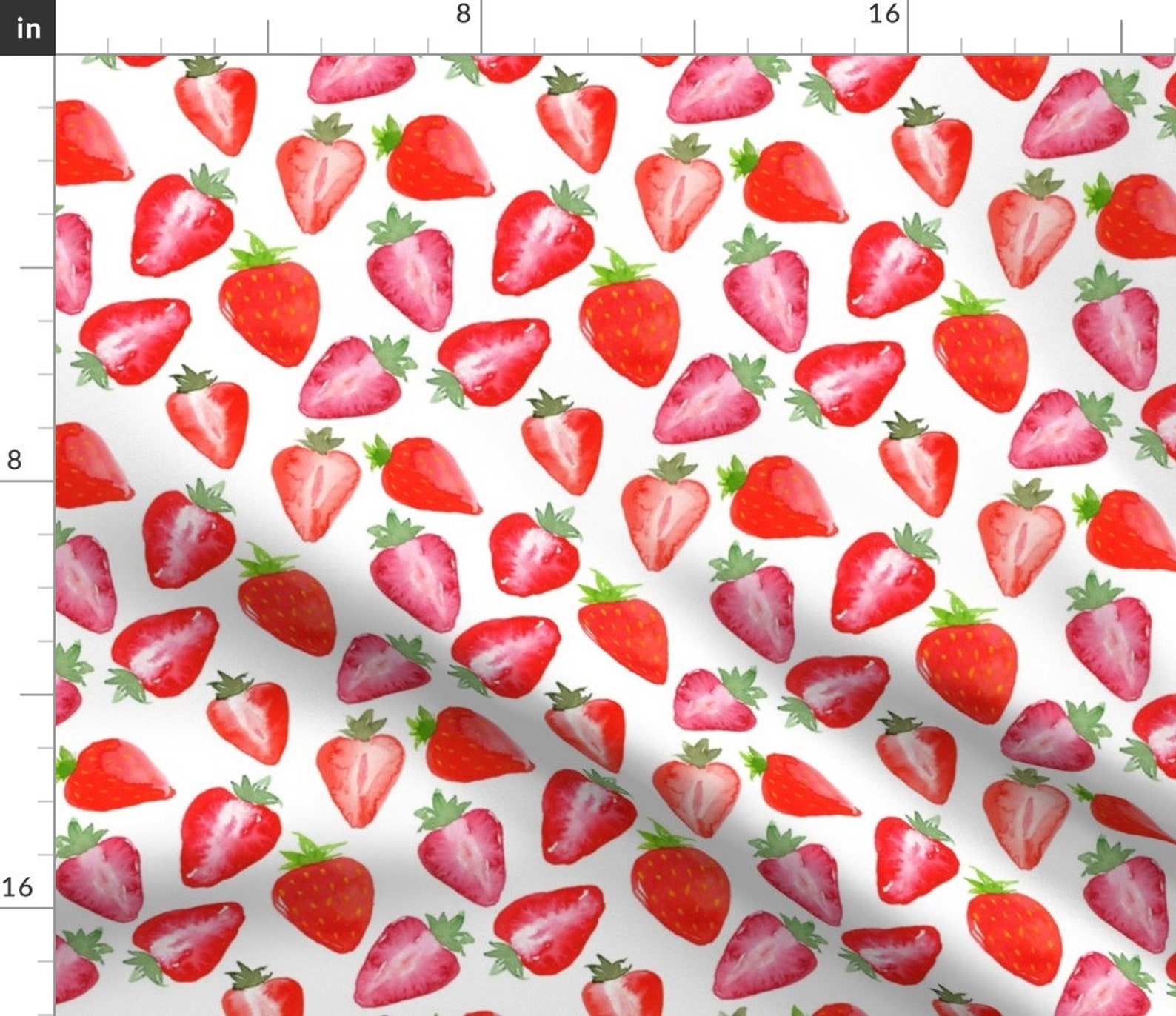Strawberry Fabric Strawberries Red Watercolour on White by - Etsy