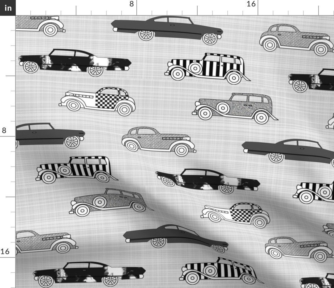 Grey Vintage Cars Fabric Gray Textured Oldies by Mrshervi Cotton Fabric ...