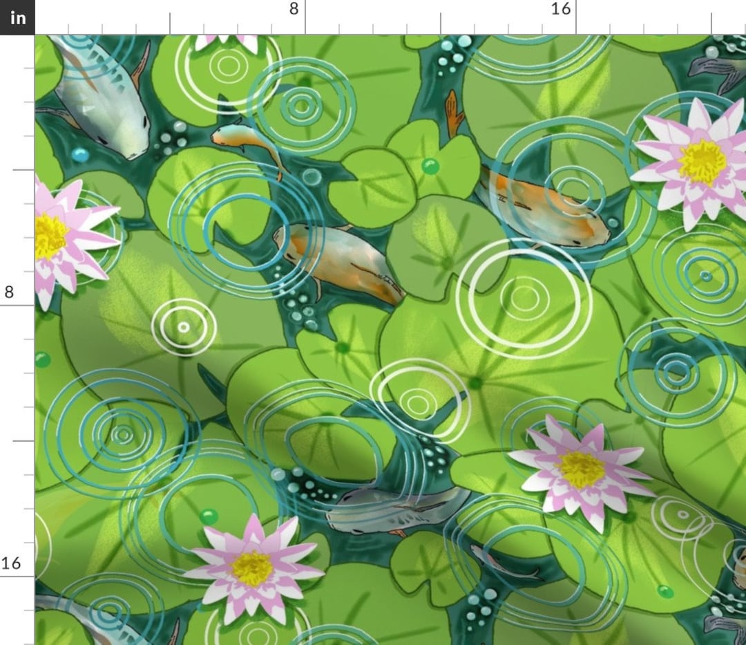 Pond Fabric Pond Circles With Flowers by Vinpauld Lily - Etsy