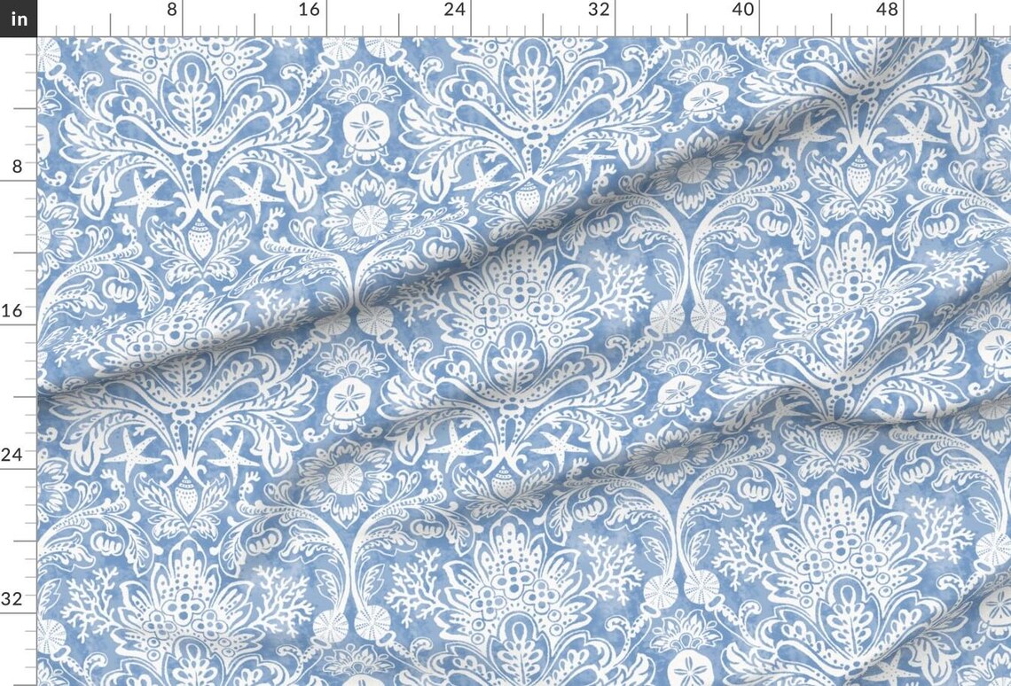 Coastal Fabric - Beach House Damask by Kee_design_studio - Nautical ...