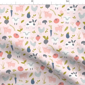 Pink Animals Fabric Farm Life by Littlefoxhill Pink Farm - Etsy