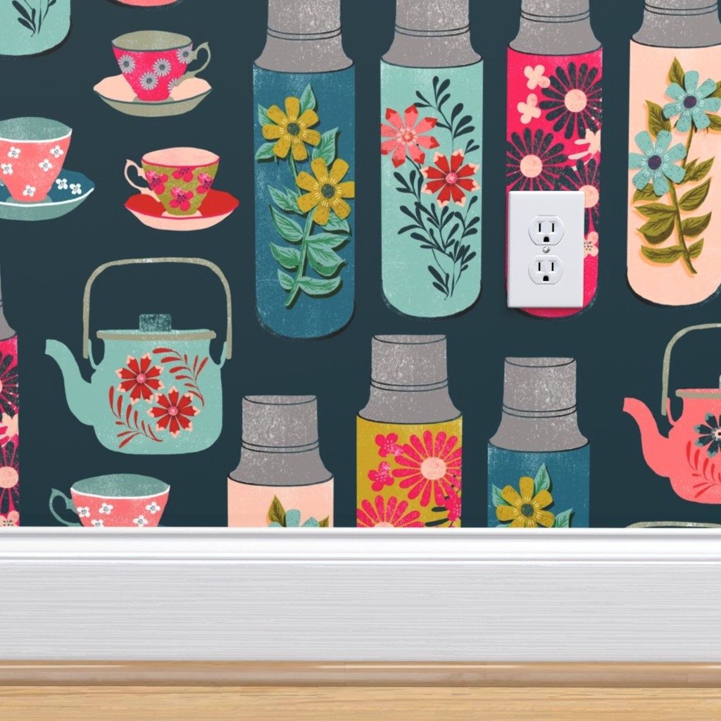 Kitchen Wallpaper Tea Thermos / Vintage Tea Florals Teapot | Etsy UK