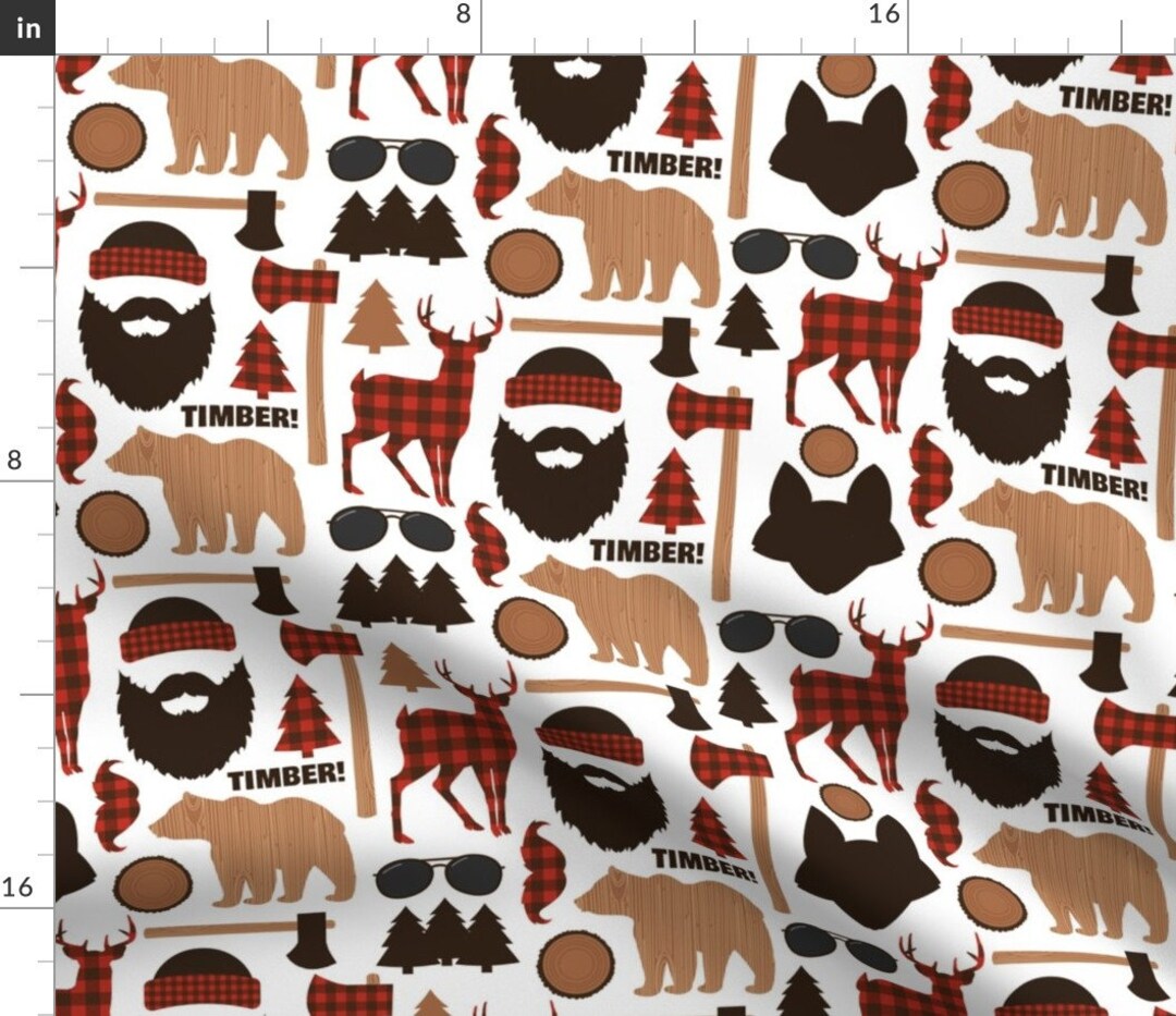 Lumberjack Fabric Lumberjack Mountain by Jannasalak Red - Etsy