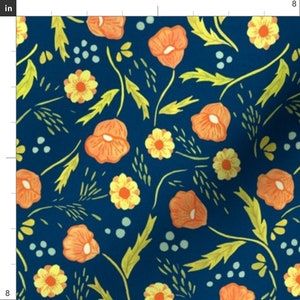 Poppies Fabric Poppies Etc Blue by Caleb Luke Lin - Etsy