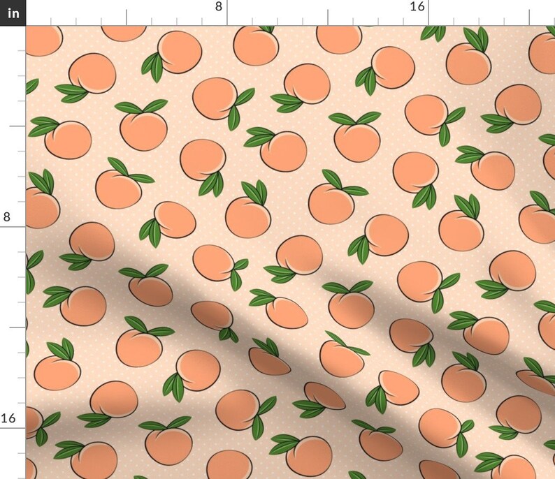 Peaches Fabric Peaches Polka Dots On Peach By | Etsy