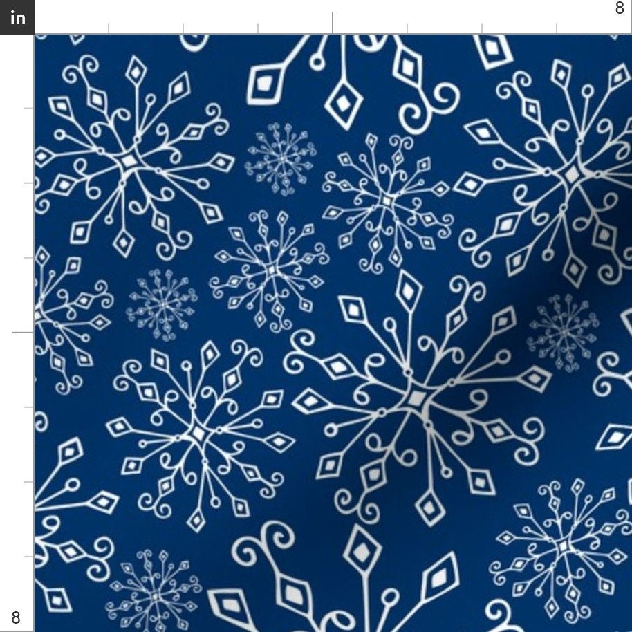 Snow Fabric Frost Snowflakes Christmas Navy Blue by - Etsy