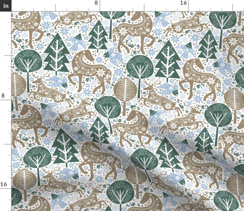 Forest Fabric Scandinavian Folk Art by Famenxt Forest - Etsy