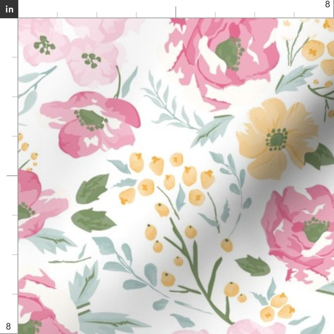Pink Yellow Spring Floral Fabric Young Meadow Floral by - Etsy