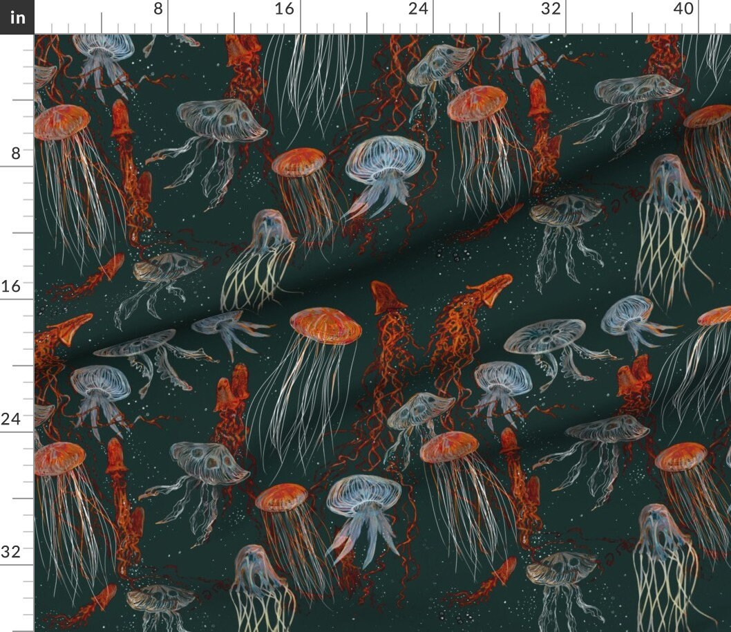 Jellyfish Fabric Deep Sea Jellyfish by Wren Leyland - Etsy