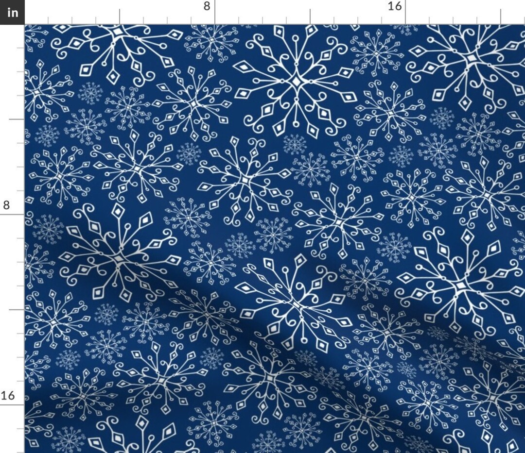 Snow Fabric Frost Snowflakes Christmas Navy Blue by Heatherdutton ...