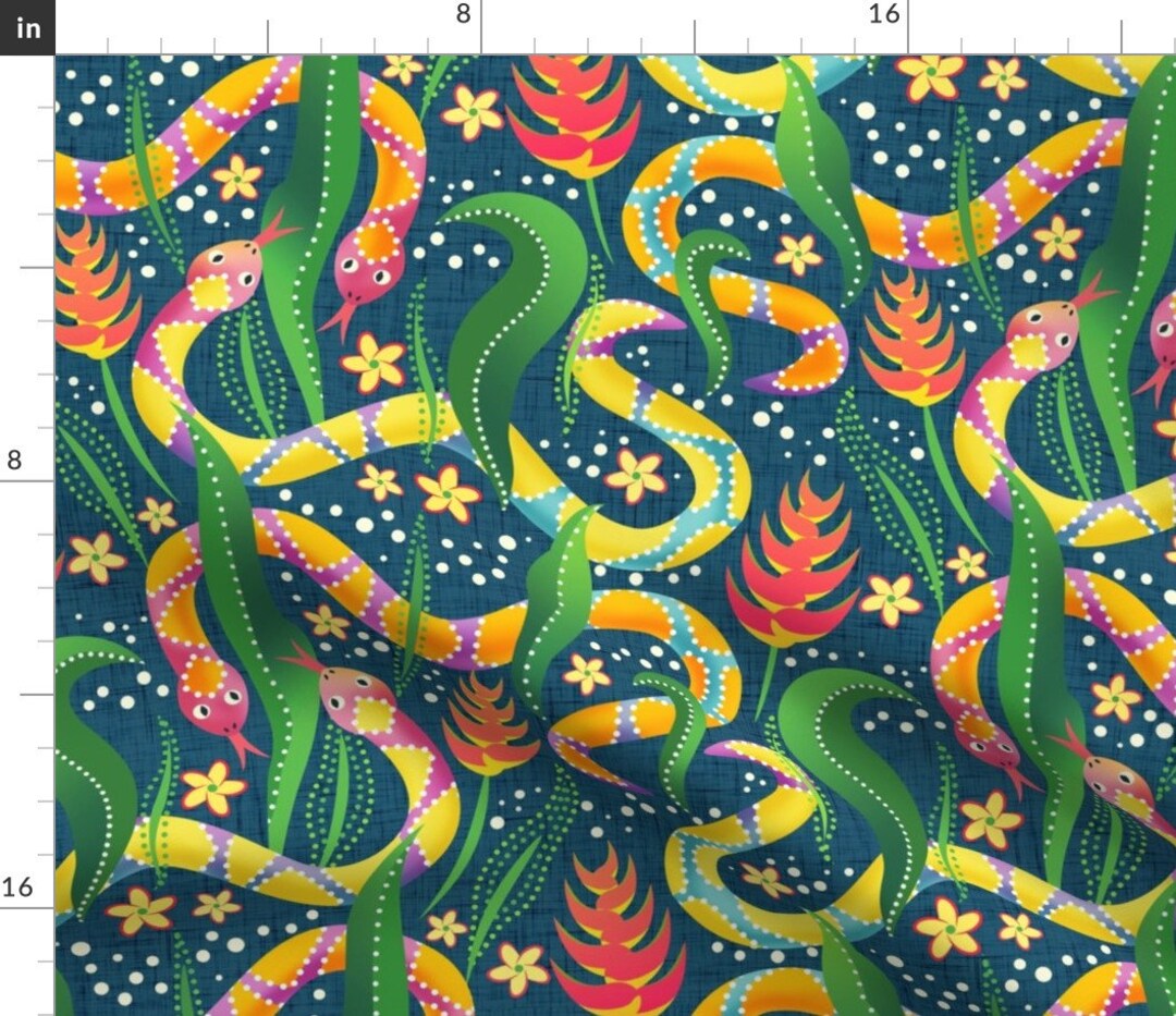 Snake Fabric Rainbow Snakes by Illaberek Green Blue Yellow - Etsy
