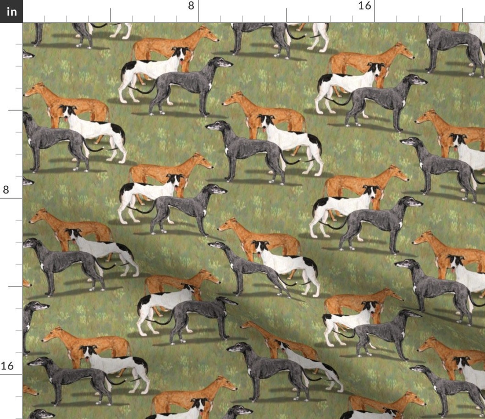 Greyhound Fabric Three Greyhounds Blue Red Fawn and Black - Etsy