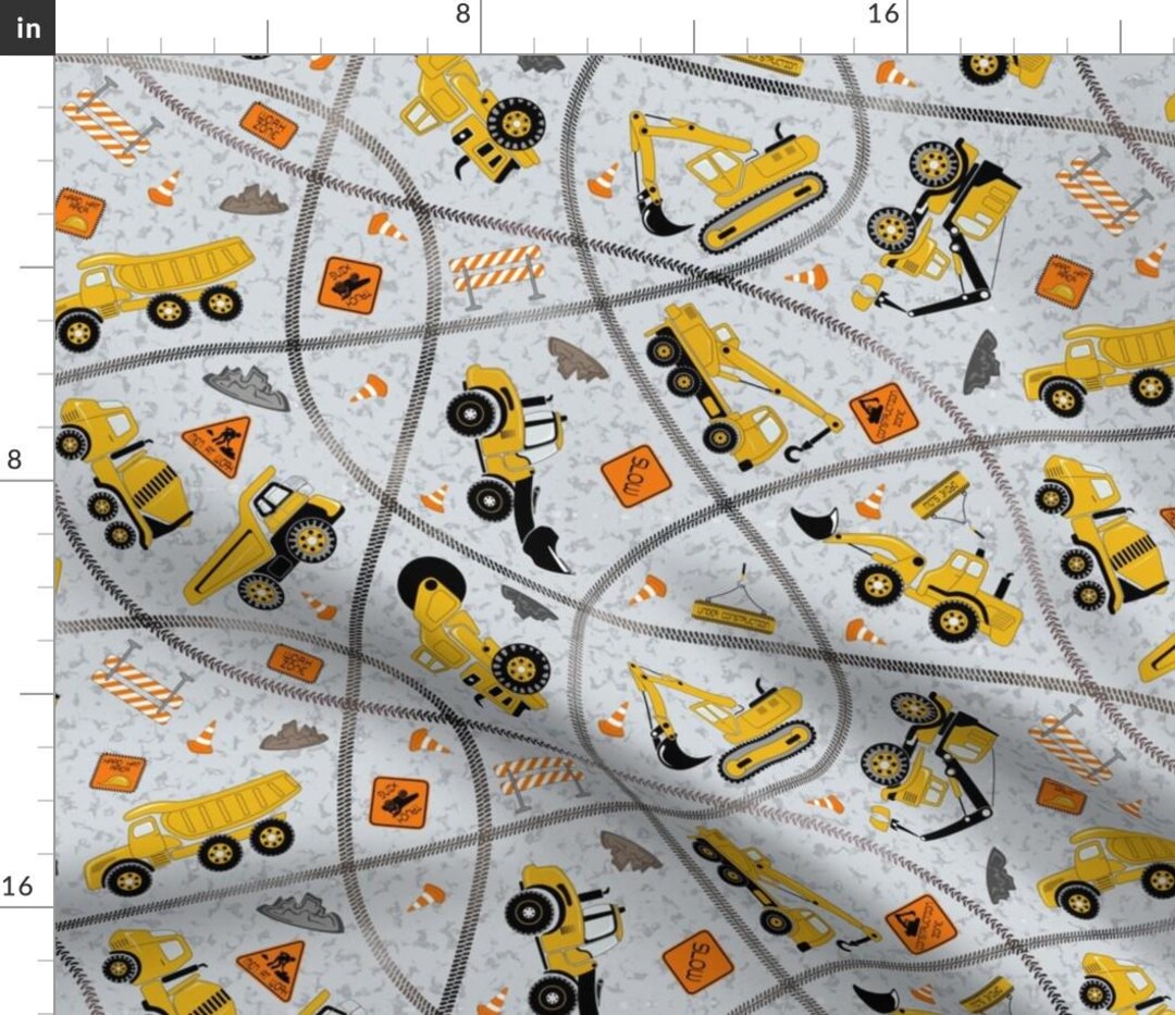 Yellow Construction Trucks Fabric Construction Zone large Scale by ...