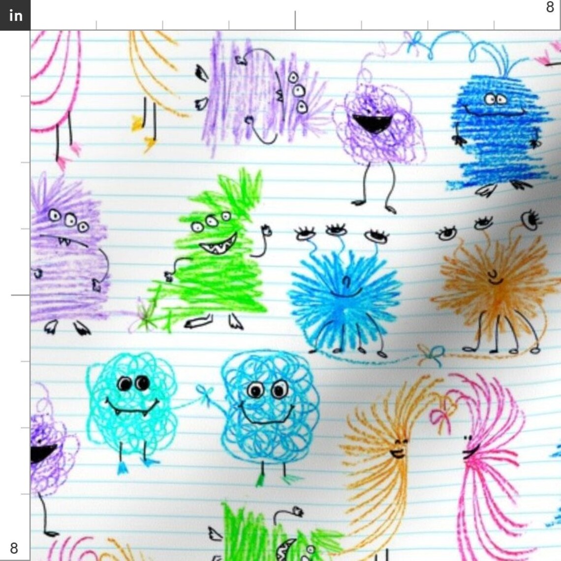 Doodle Monsters Fabric Squiggly Monsters by Karismithdesigns - Etsy