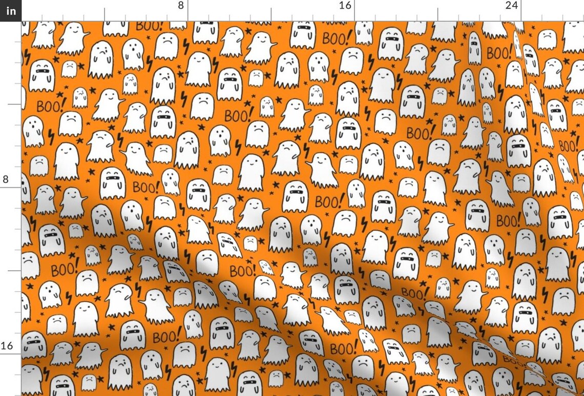 Orange Ghouls Fabric - Ghost Orange Halloween Fabric by Charlottewinter ...