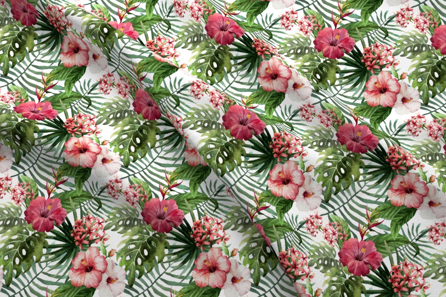 Tropical Fabric Topical Hawaii Watercolor Hibiscus Flowers | Etsy