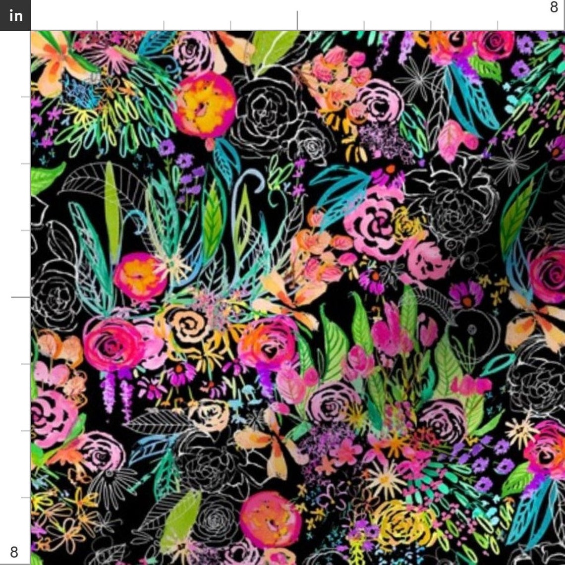 Neon Flowers Fabric Midnight Neon Garden by Theartwerks - Etsy