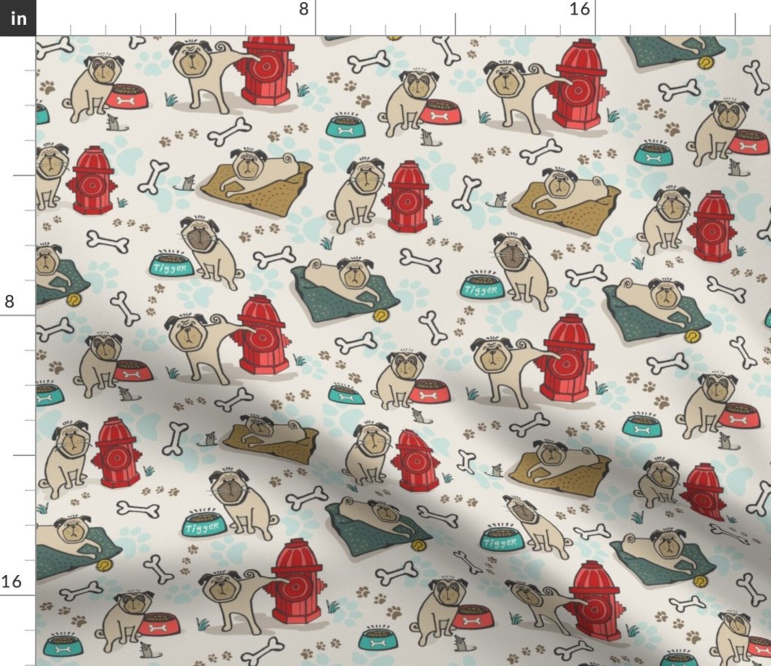 Pug Fabric Pugs Dog or Hydrant Day by Teresamagnuson Pug - Etsy