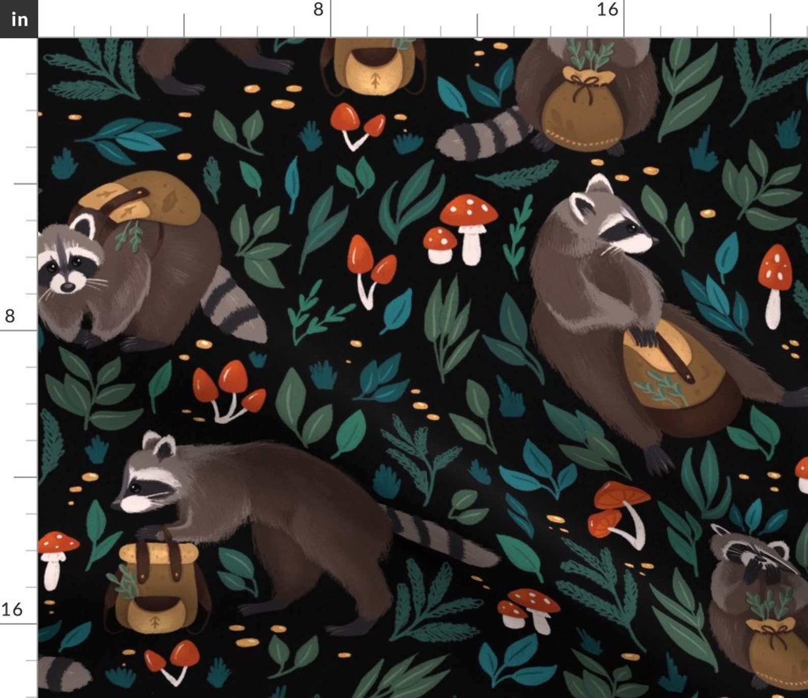 Raccoon Fabric Raccoons by Elena Naylor Raccoon Woodland - Etsy