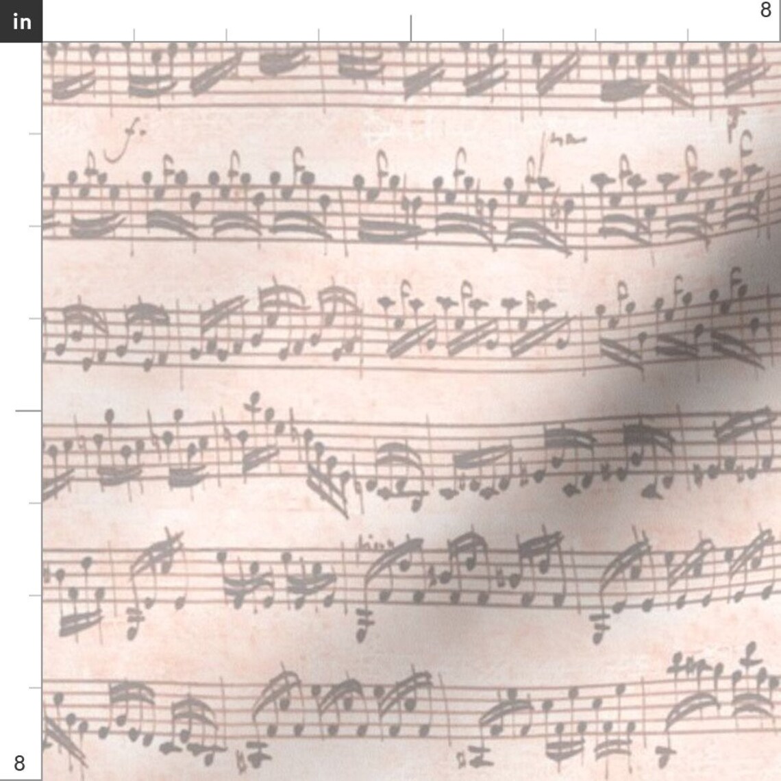 Music Notes Fabric Handwritten Sheet Music Seamless Grey On | Etsy