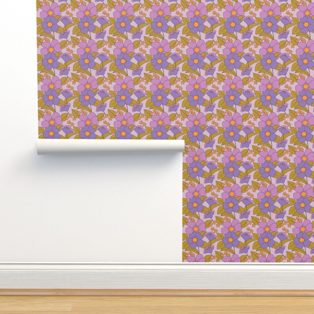 70s Wallpaper Big Floral 70s by Morecandyshop Mauve Purple - Etsy