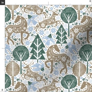 Forest Fabric Scandinavian Folk Art by Famenxt Forest Woodland Mint ...