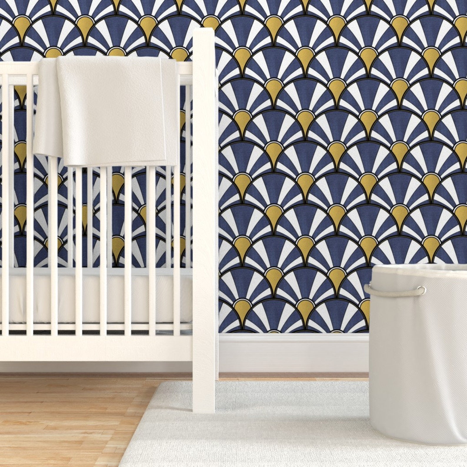 Scallop Pattern Wallpaper Navy Gold White by Suzzincolour - Etsy